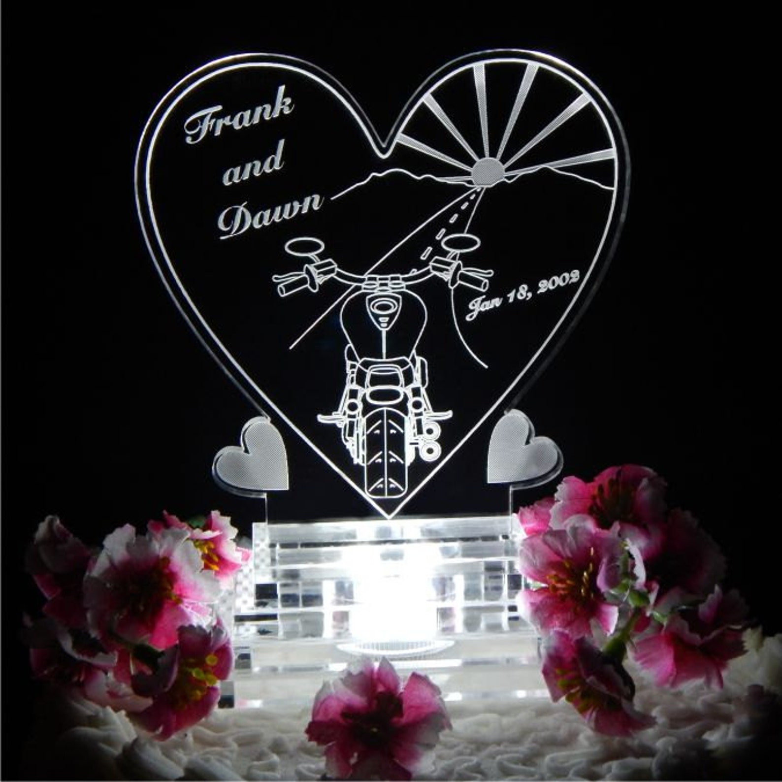 Personalized LED Motorcycle Heart Acrylic Wedding Cake Topper - Etsy
