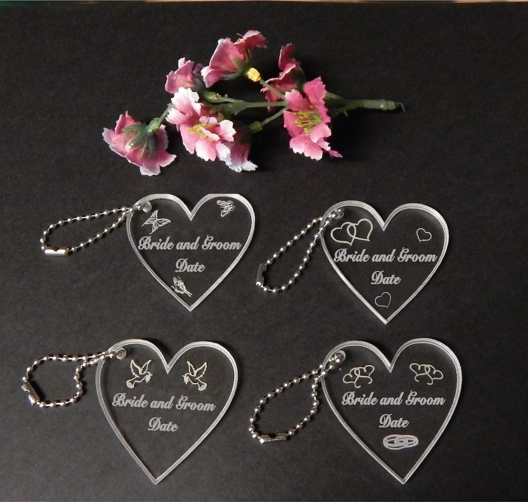 QTY 100 Personalized Heart Wedding or Bridal Key Chain Favors Custom ...