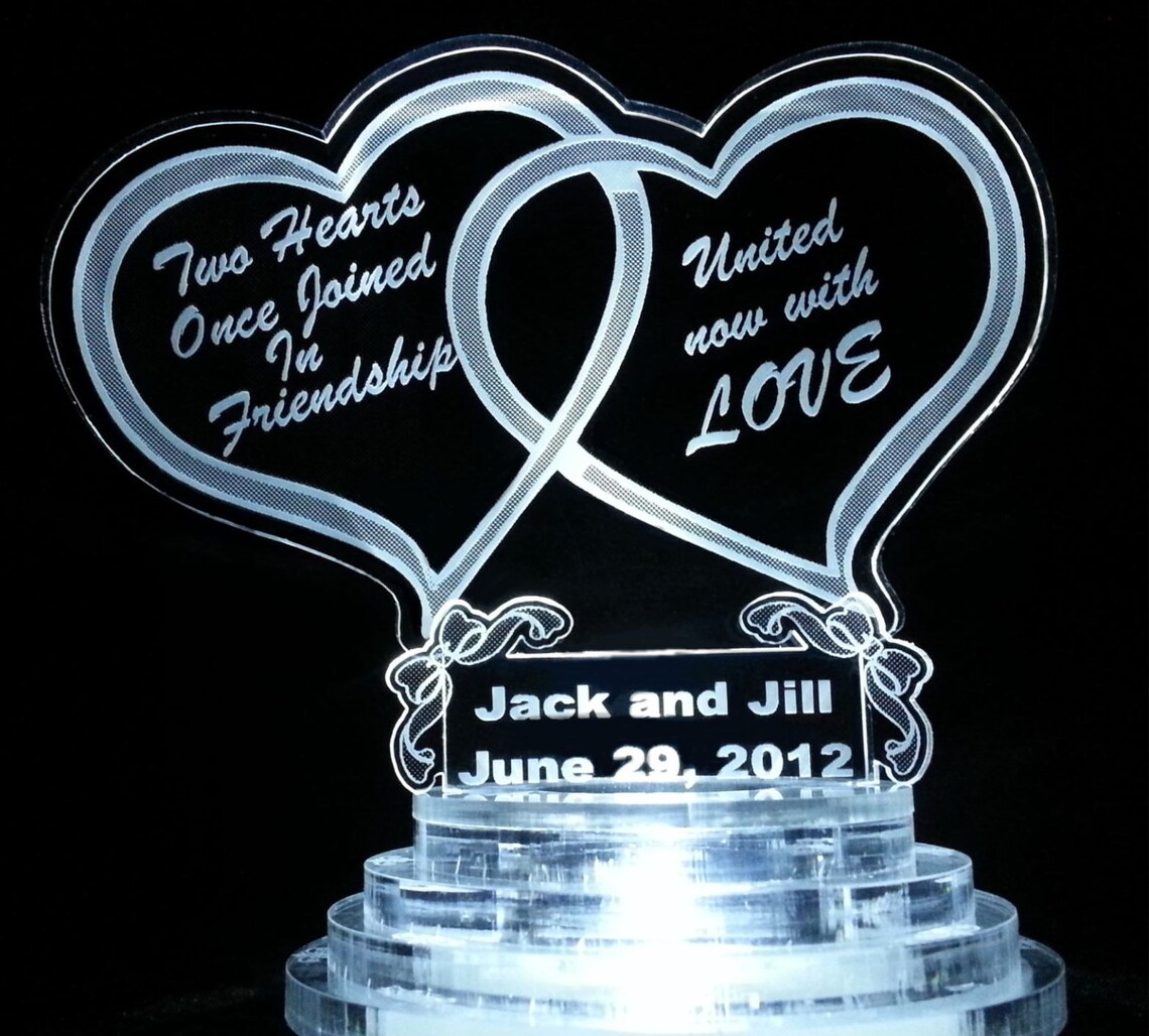 Personalized Double Heart LED Wedding Cake Topper Light up - Etsy
