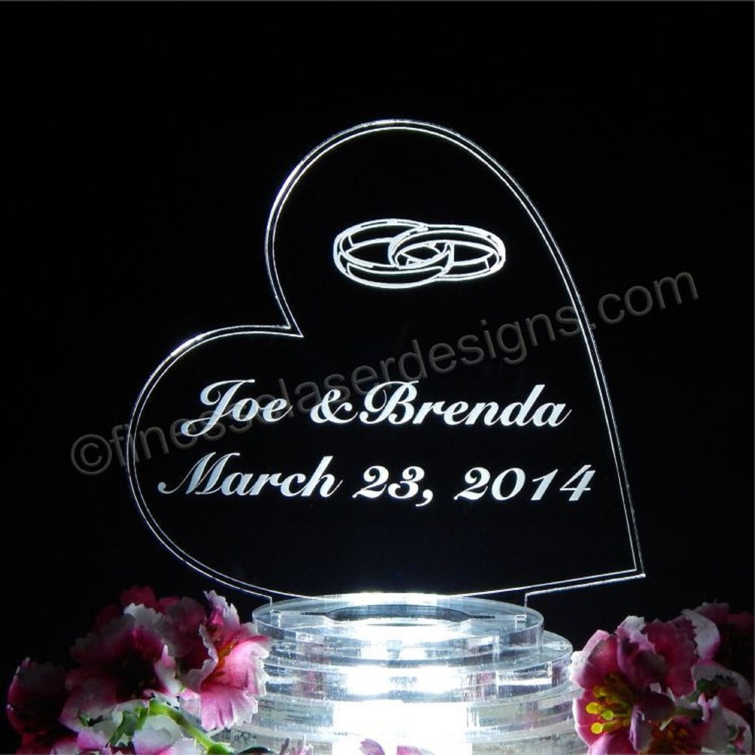 Personalized Rings Side Heart LED Wedding Cake Topper Acrylic - Etsy