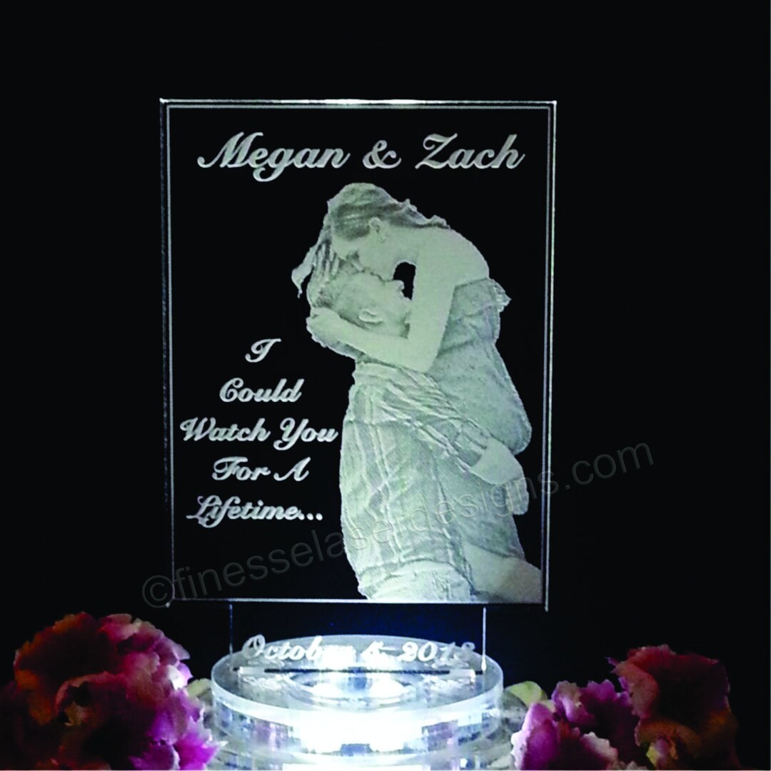 Personalized Photograph LED Acrylic Wedding Cake Topper Custom Laser ...