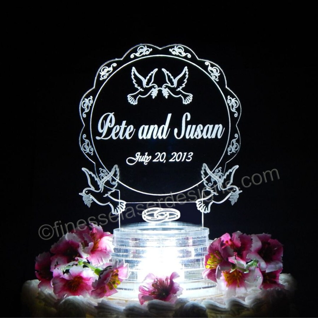 Personalized Doves Acrylic LED Wedding Cake Topper Custom Laser ...