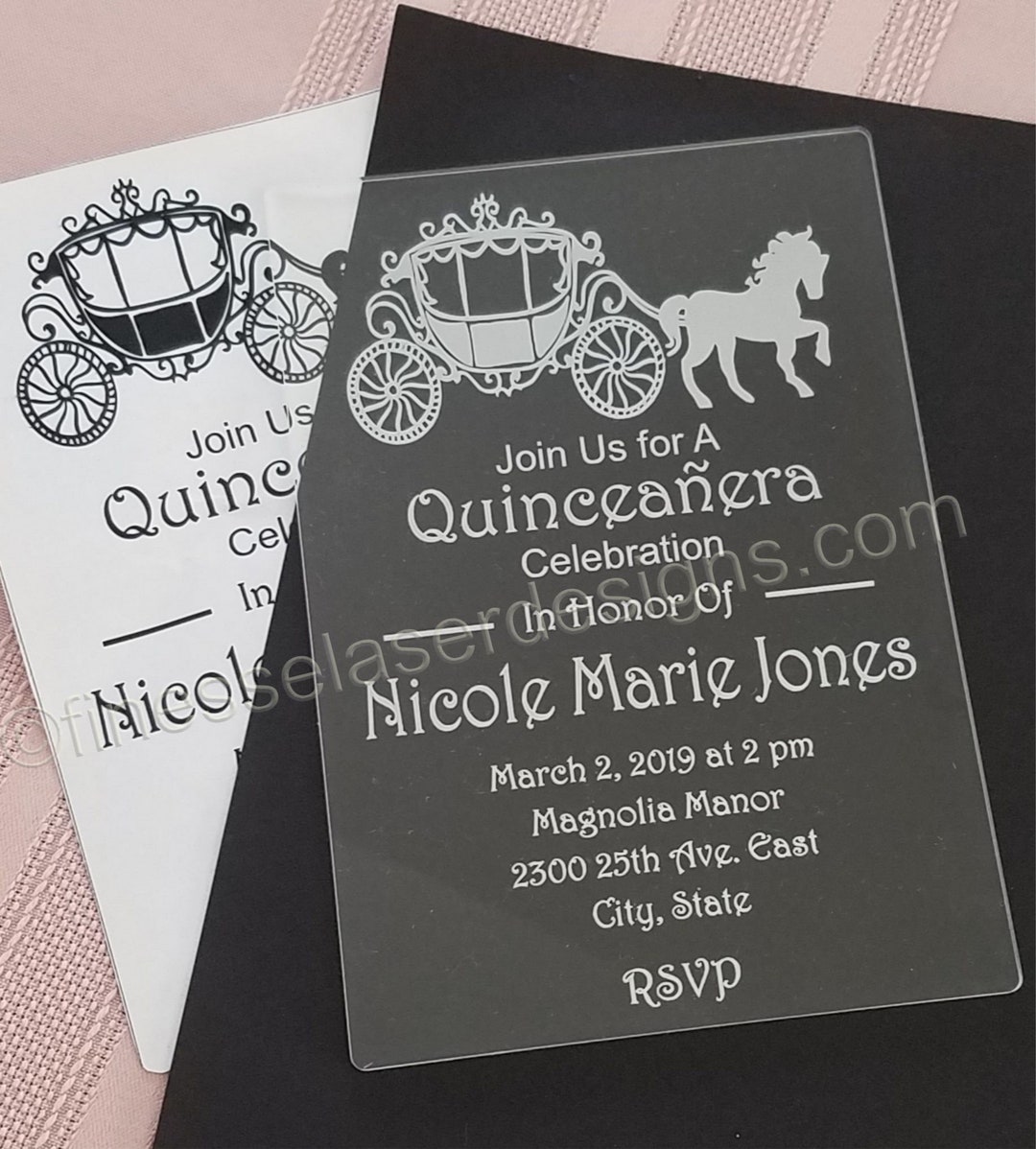 Personalized Princess Carriage Acrylic Quinceanera Invitation or ...
