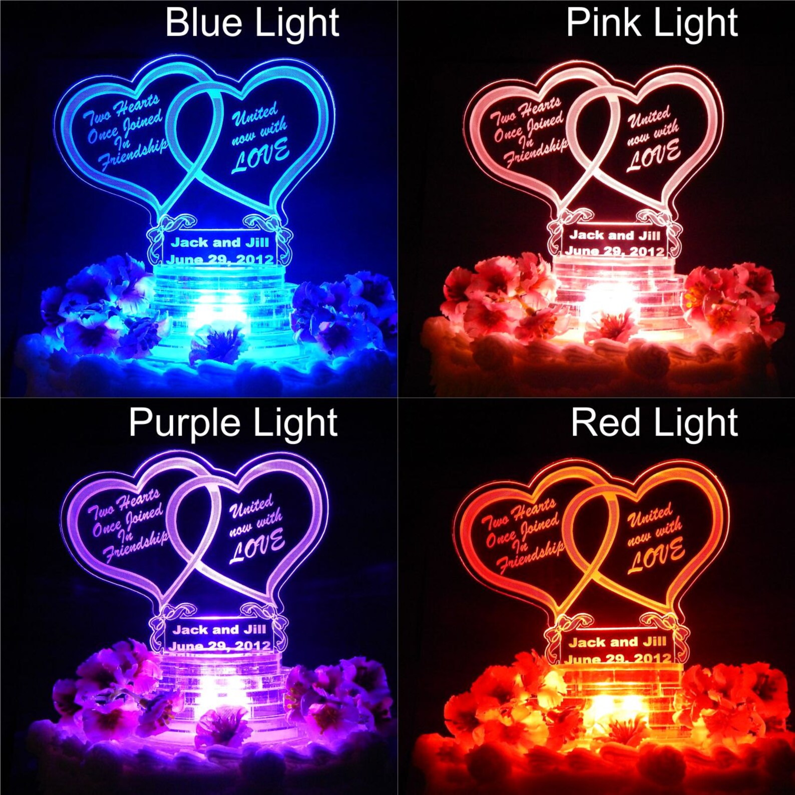 Personalized Lighted LED Double Heart Wedding Cake Topper - Etsy