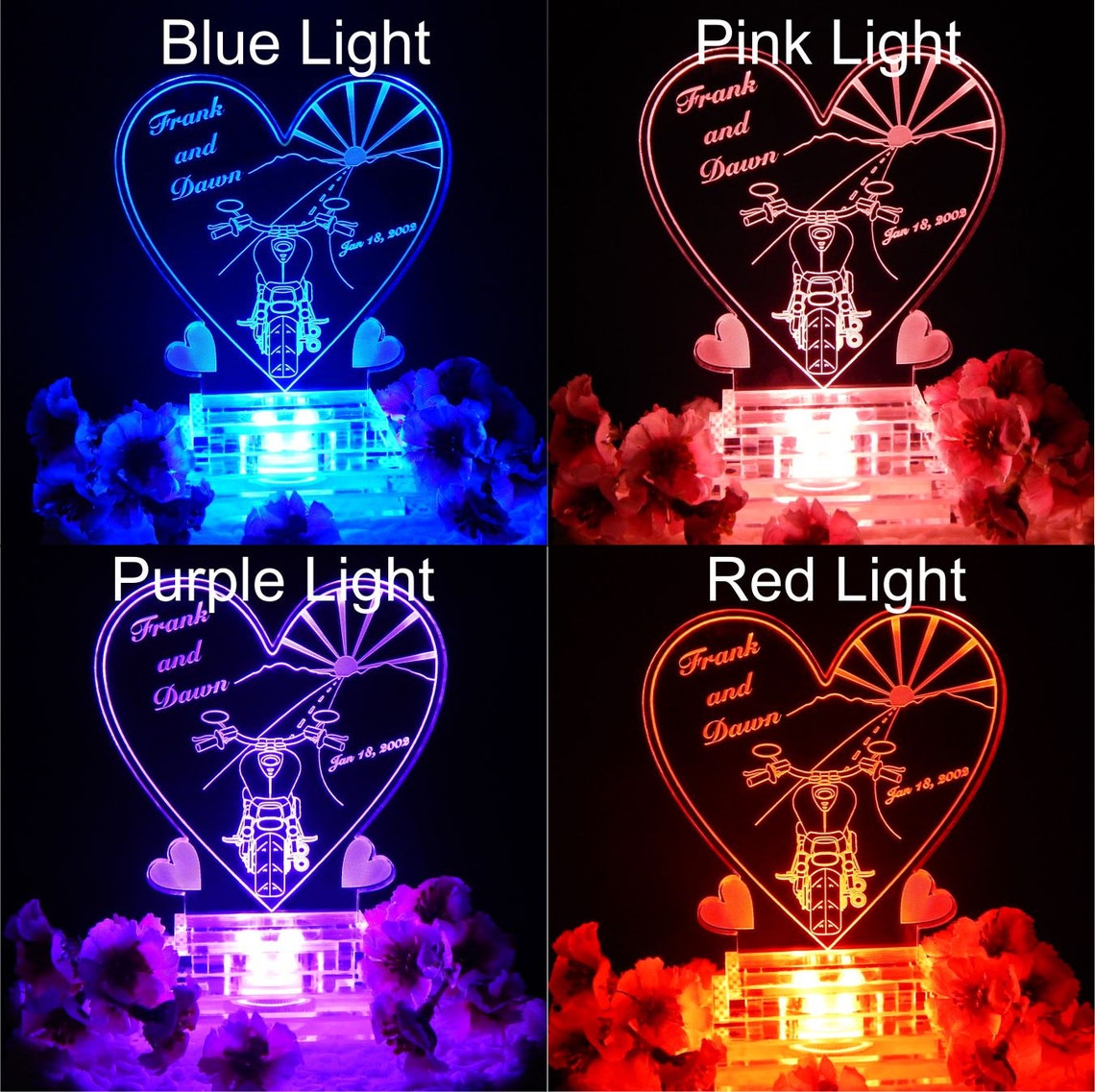Personalized LED Motorcycle Heart Acrylic Wedding Cake Topper - Etsy