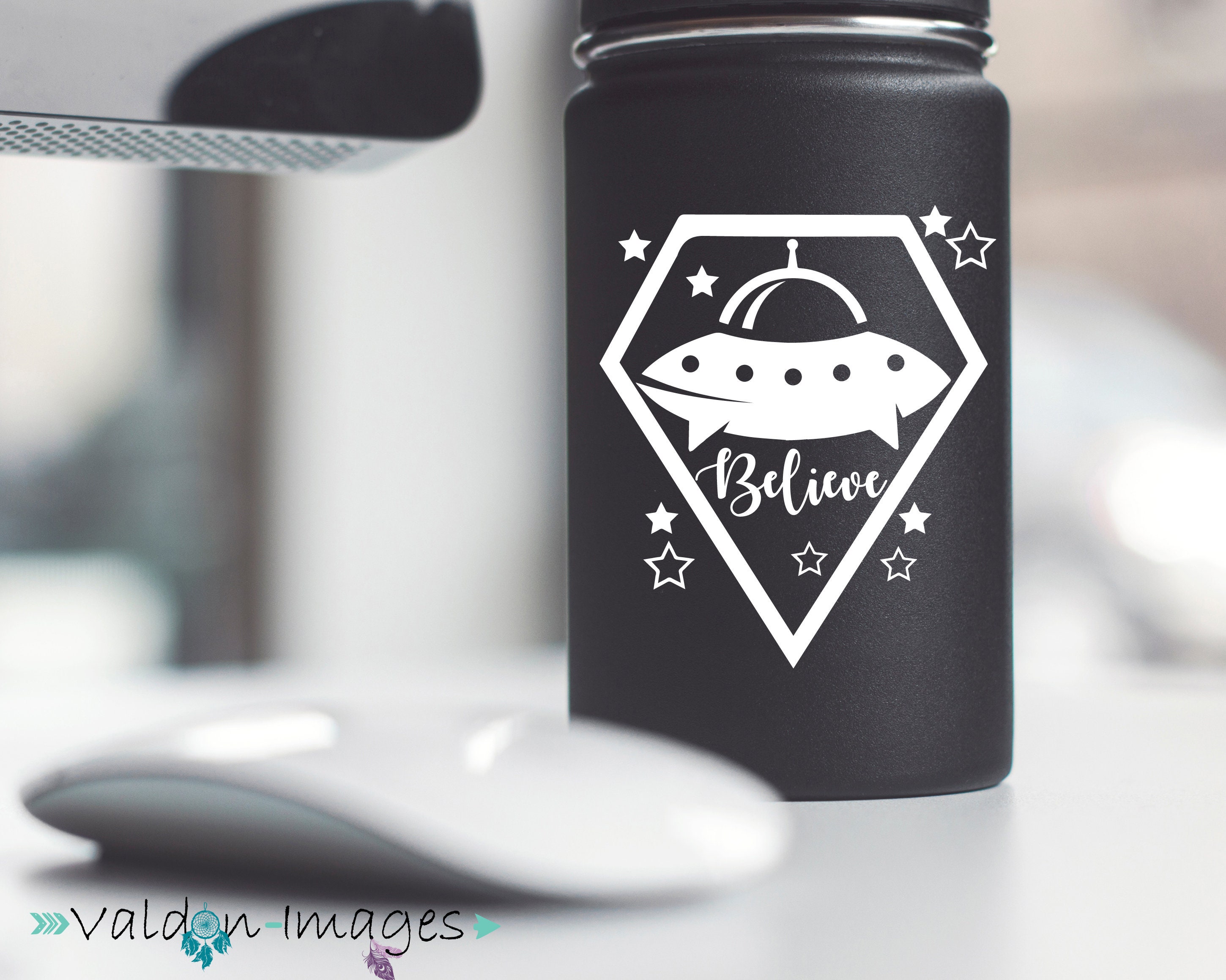 Spaceship Car Decal, Alien Laptop Decal, Spaceship Believe Sticker, Sci ...