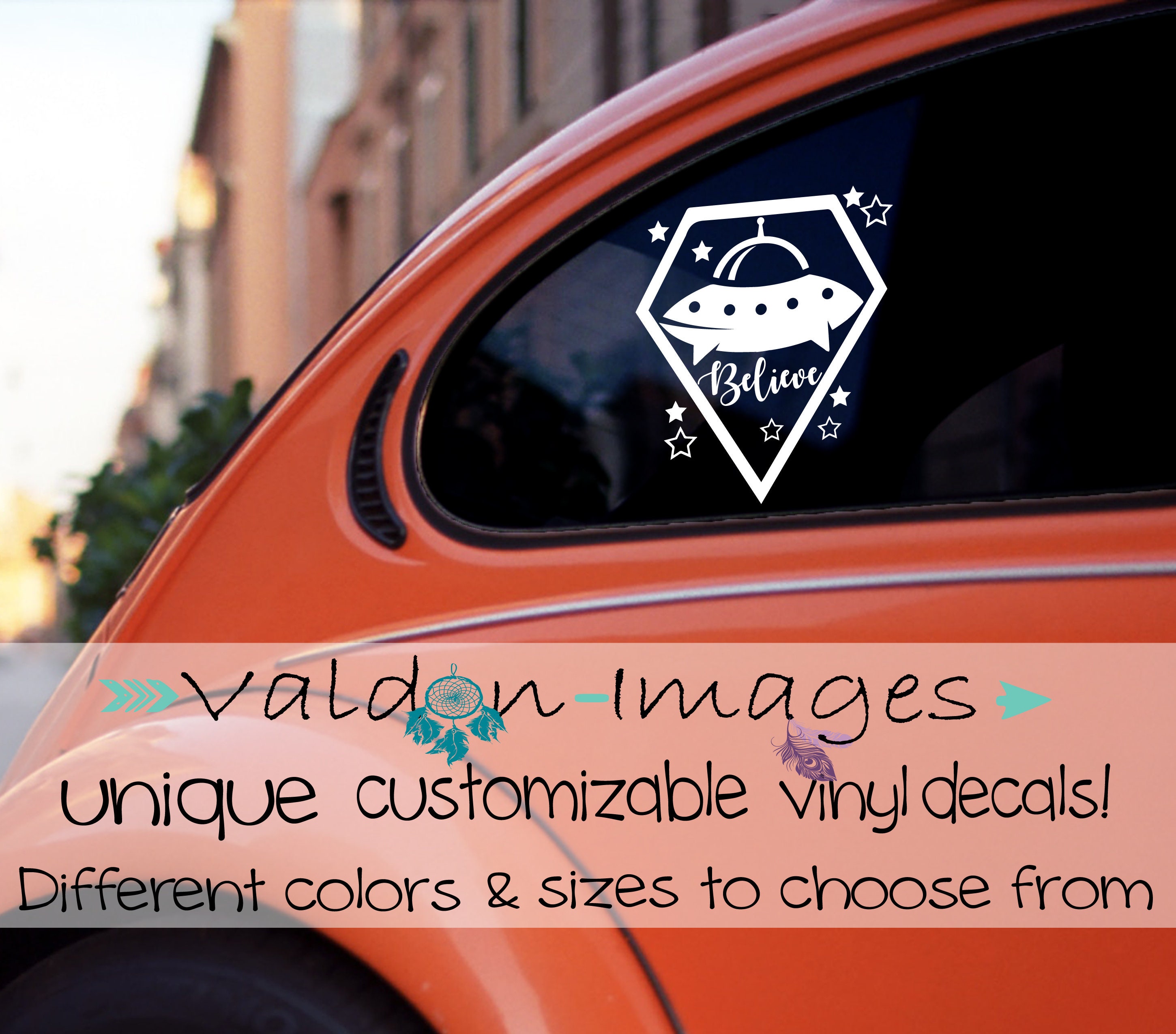 Spaceship Car Decal, Alien Laptop Decal, Spaceship Believe Sticker, Sci ...