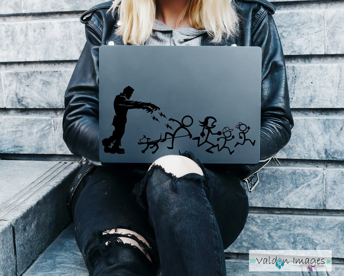 Frankenstein Chasing Stick Family Movie Monster Laptop Decal - Etsy