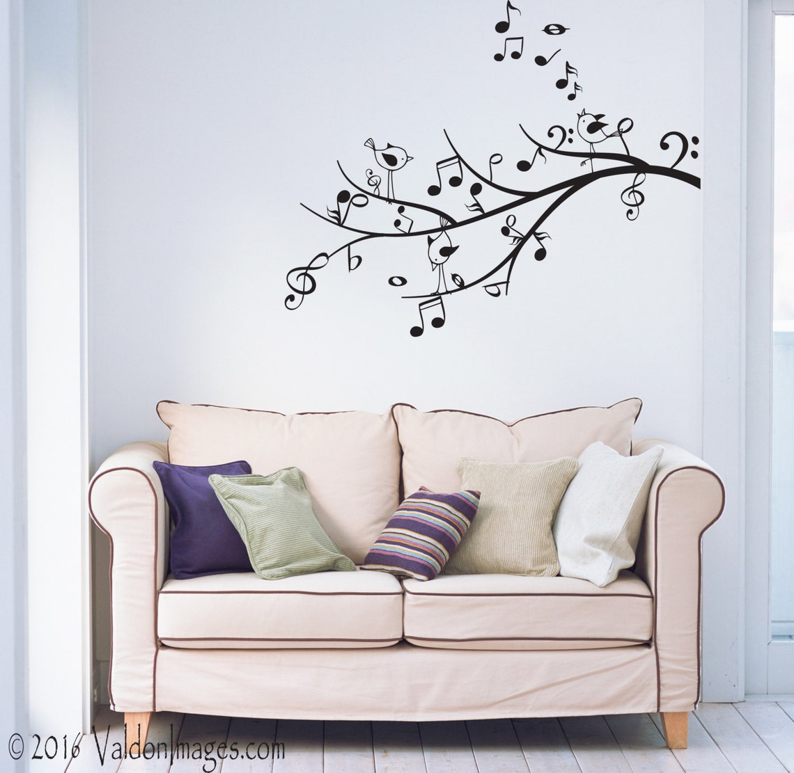 Music Tree Wall Decal, Music Bird Home Decor, Music Note Living Room ...