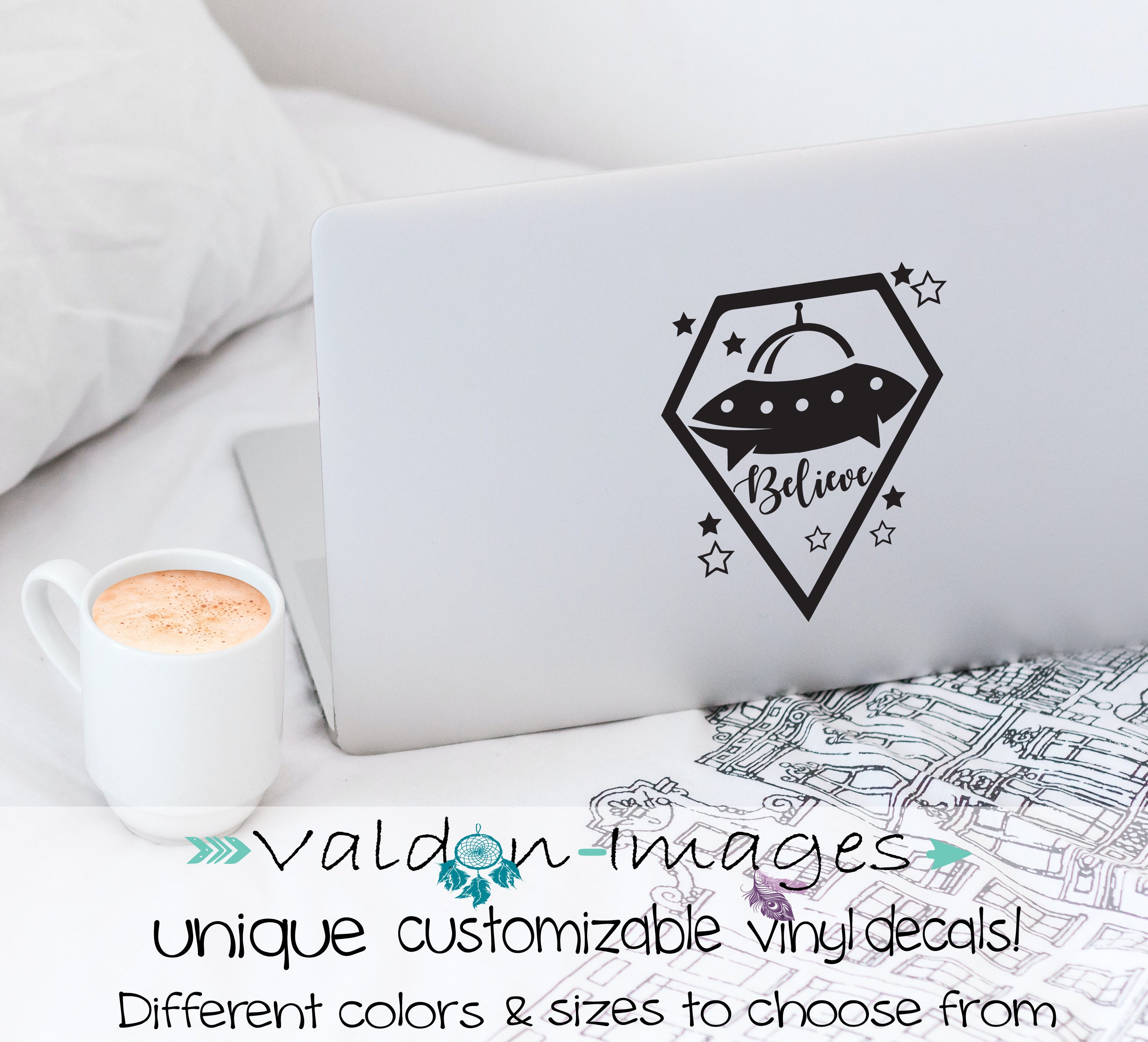 Spaceship Car Decal, Alien Laptop Decal, Spaceship Believe Sticker, Sci ...