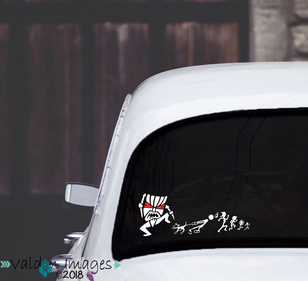 Tiki Warrior Chasing Stick Family Car Decal, Hawaiian Car Decal ...