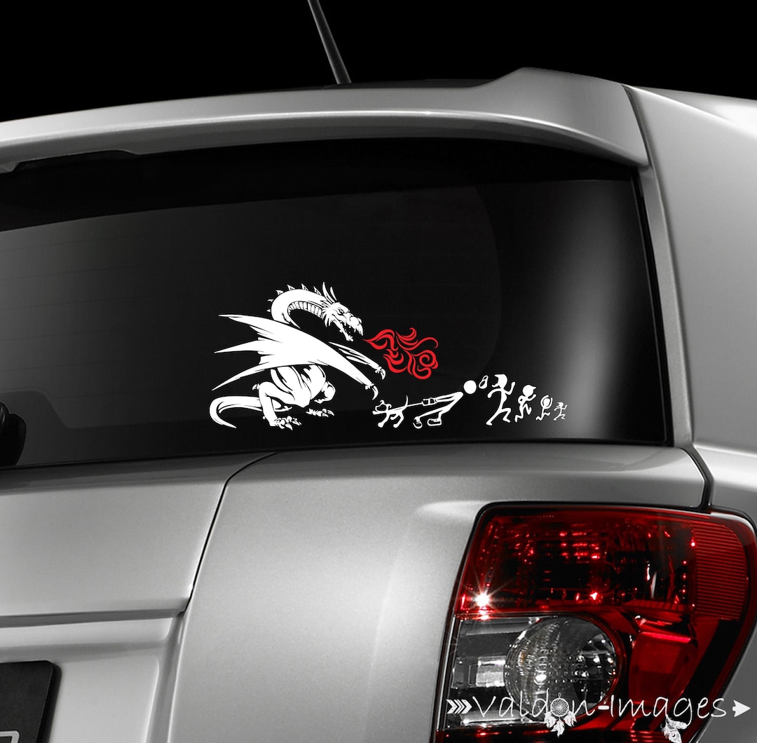 Car Decal, Dragon Torched Stick Family, Dragon Car Stickers, Car Decal ...
