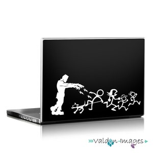 Frankenstein Chasing Stick Family, Movie Monster Laptop Decal, Horror ...