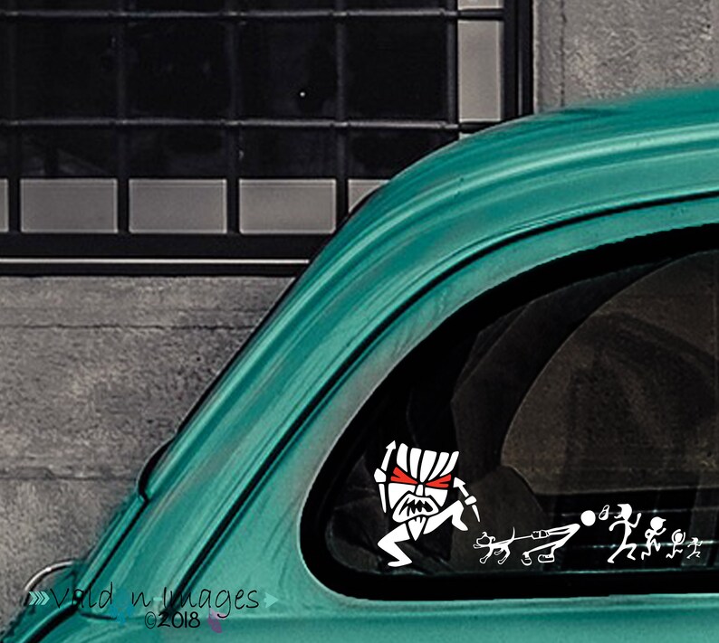 Tiki Warrior Chasing Stick Family Car Decal, Hawaiian Car Decal ...