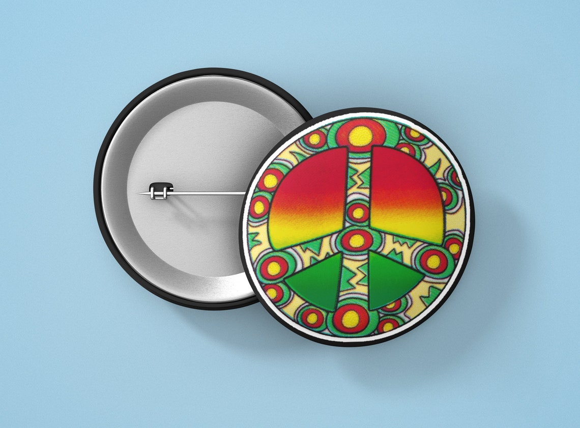Peace Sign in Rasta Reggae Colors Button for Backpacks, Jackets, Hats ...