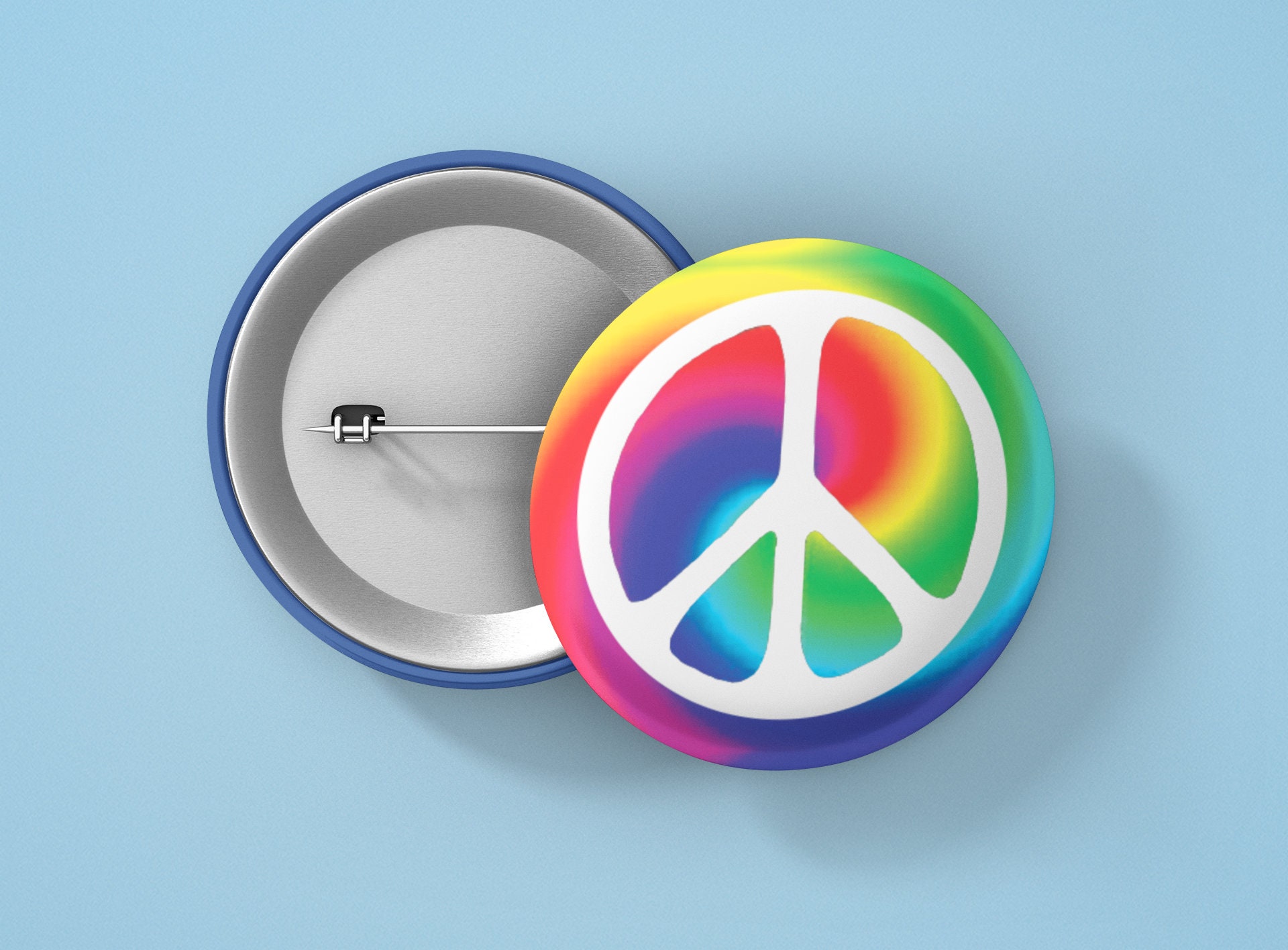 Peace Sign Over Swirly Rainbow Button Pinback for Backpacks, Jackets ...