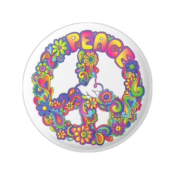 Flower Power 60's Style Peace Sign With Peace Dove | Etsy