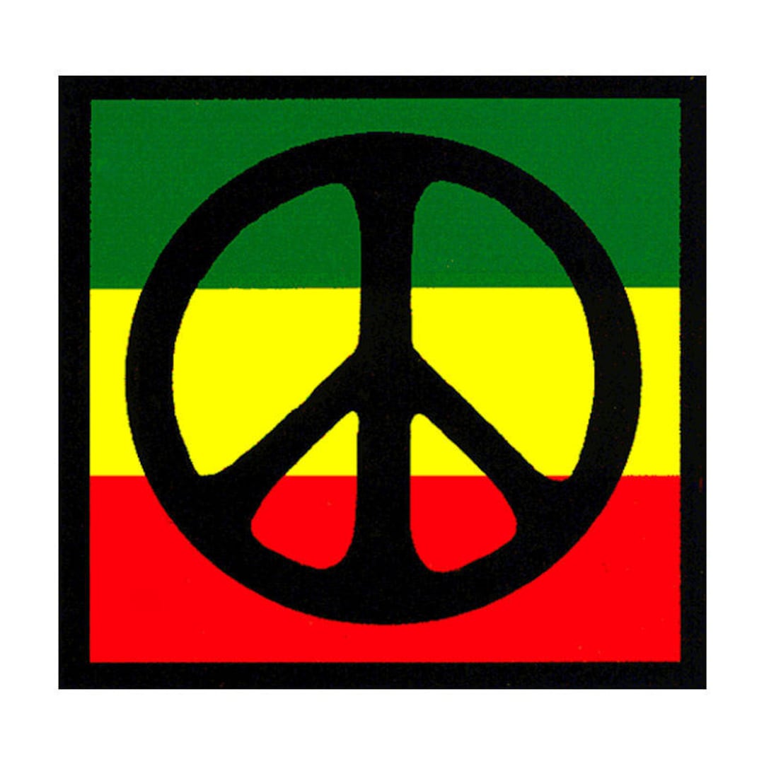 Peace Sign / Symbol - Black Over Rasta Colors - Small Bumper Sticker ...