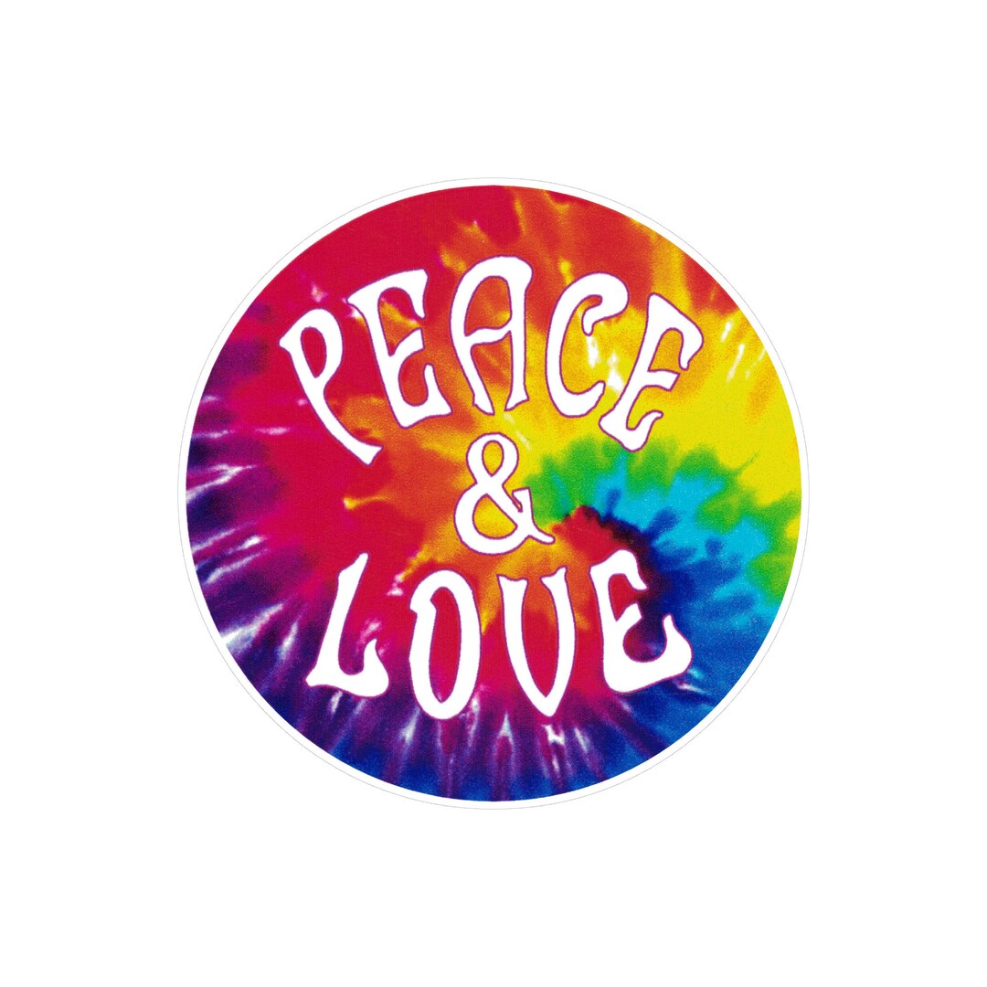 Peace & Love on Tie Dye Rainbow Small Hippie Car Bumper Sticker Laptop ...