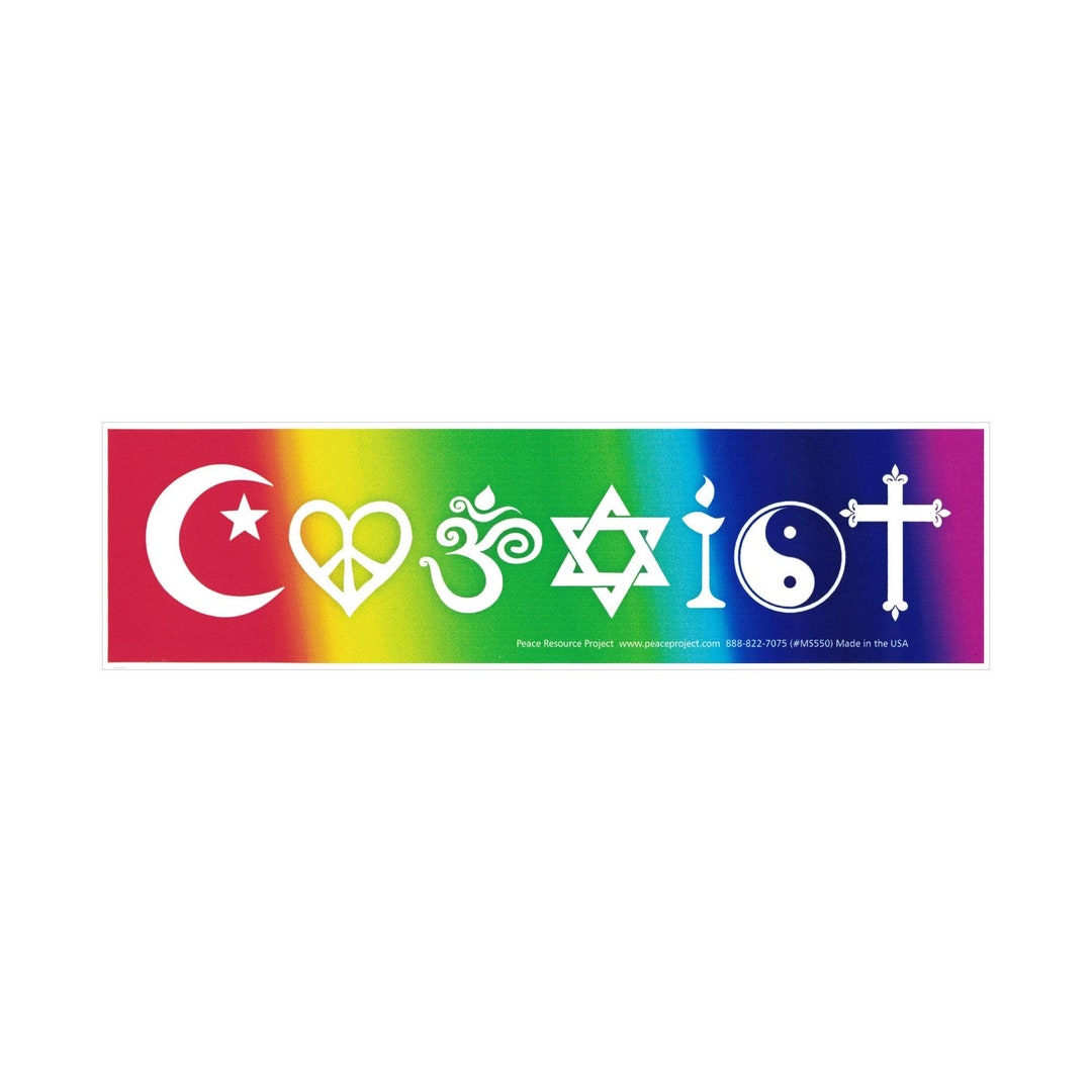 Coexist Religious Symbols Interfaith Rainbow Peace Large Bumper Sticker ...