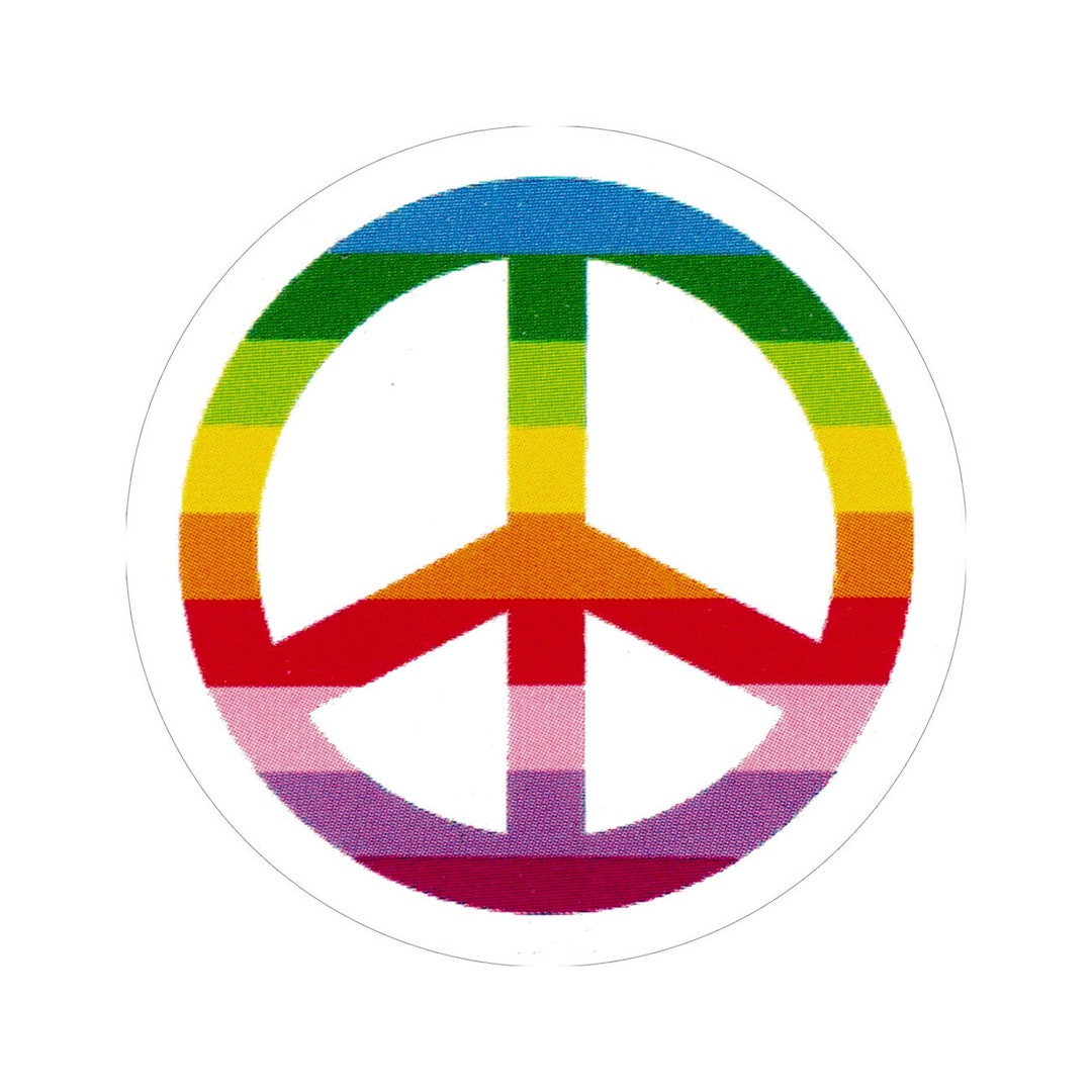 Peace Sign Rainbow Over White Background - Pride Button / Pinback or ...