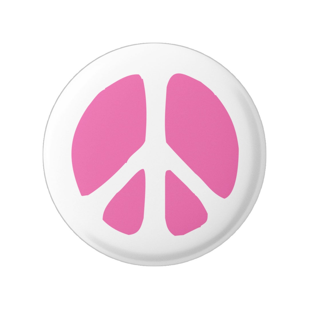 Peace Sign / Symbol in White Over Pink Button for Backpacks, Jackets ...