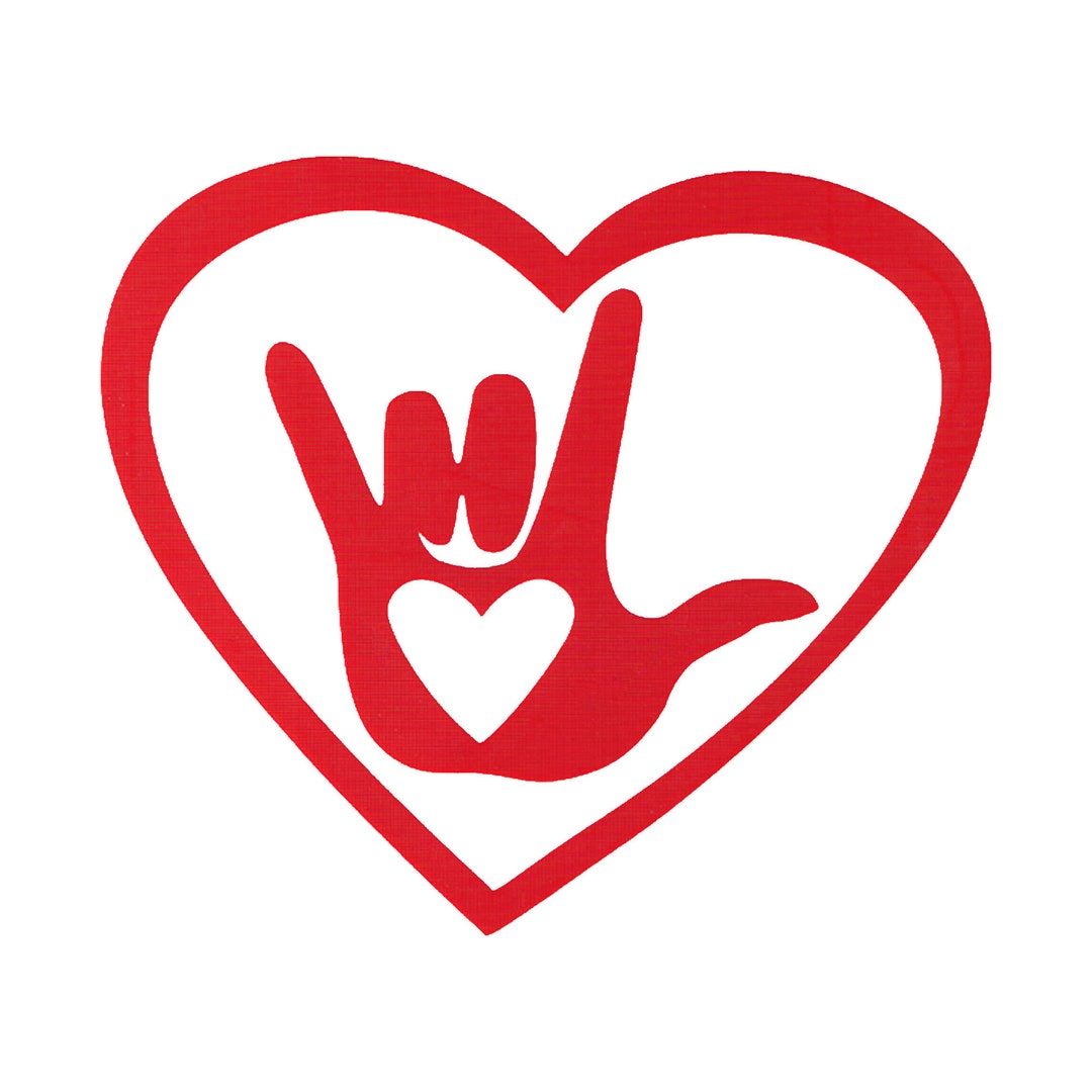 I Love You Sign Language Hand in a Heart Vinyl Decal / Rub on Sticker ...