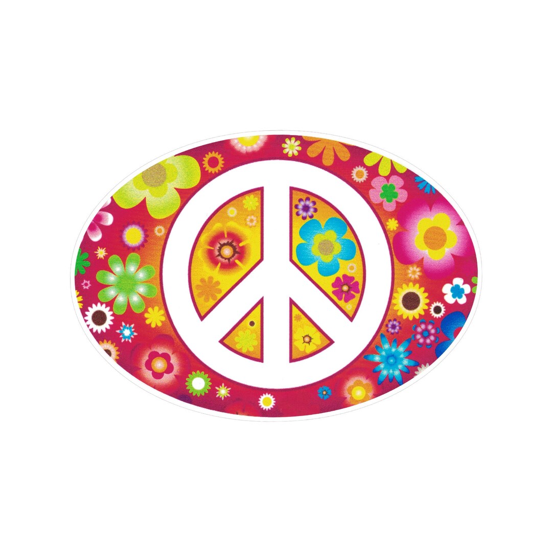 Flowery Oval Peace Sign Small Anti-war Bumper Sticker Laptop Skateboard ...