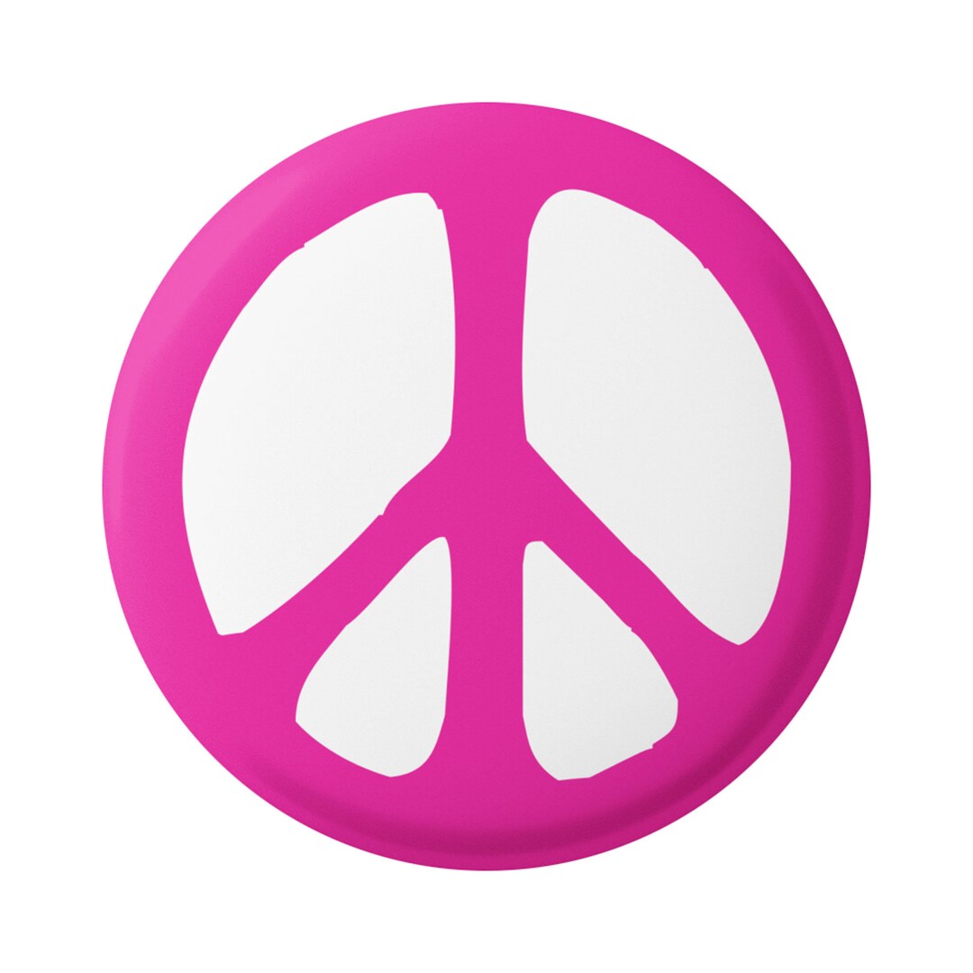 Peace Sign / Symbol in Pink Over White Button for Backpacks, Jackets ...
