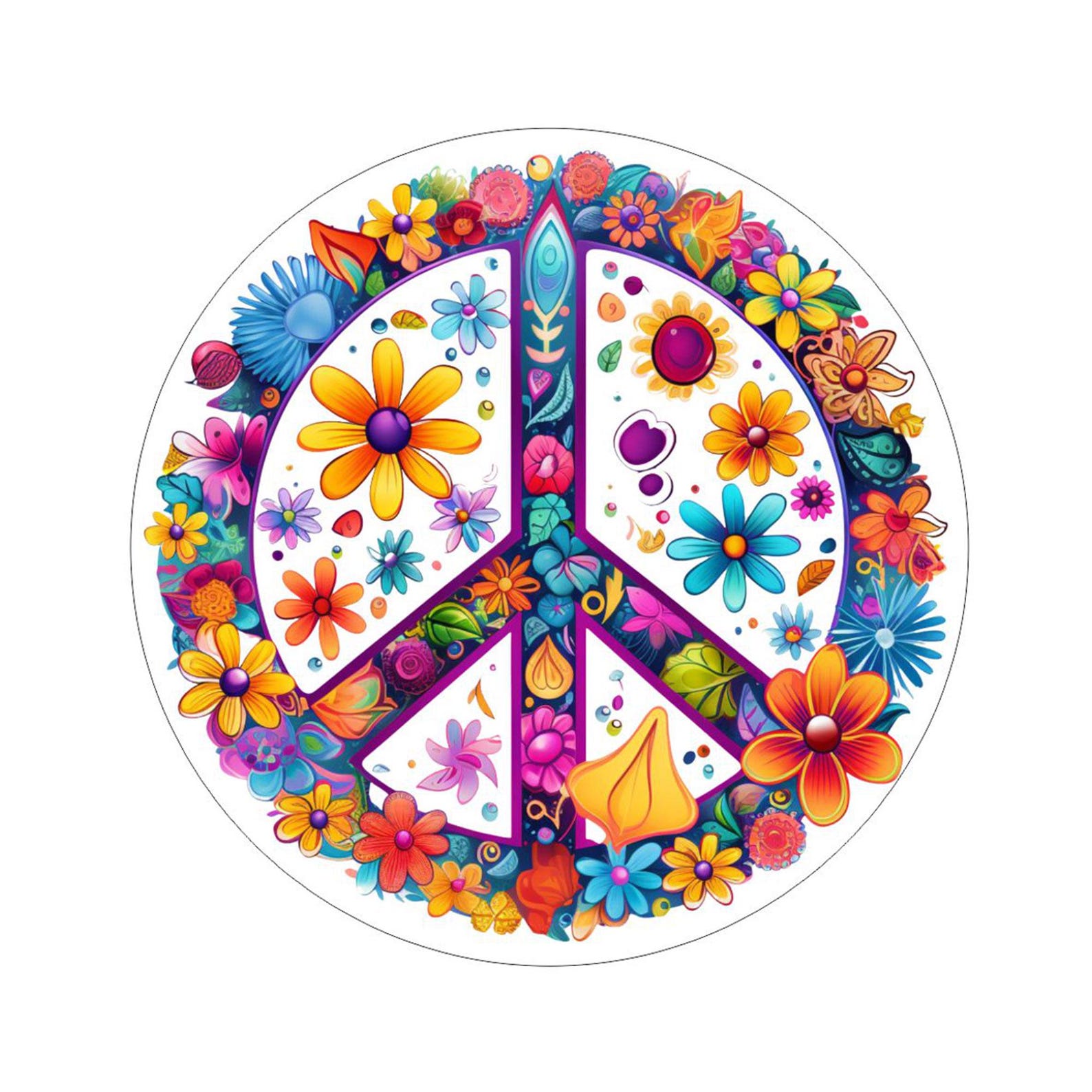 Flowery Peace Sign Hippie Style Small Bumper Sticker Laptop Decal or ...