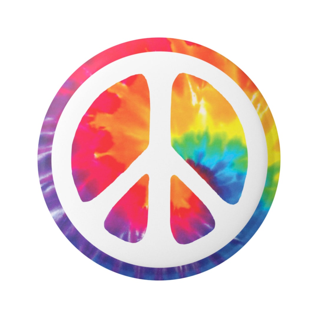 Peace Sign Over Tie Dye Rainbow Burst Anti-war Button Pinback for ...