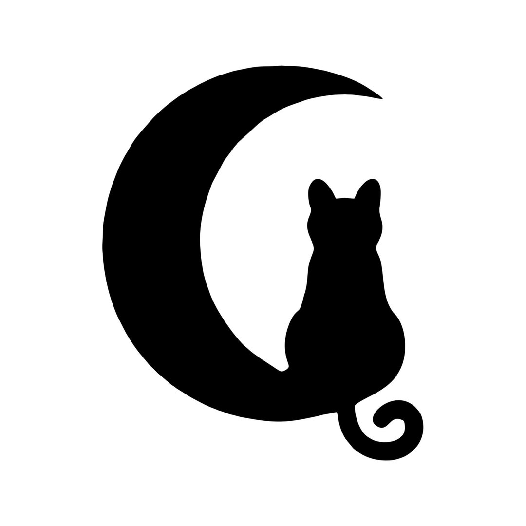 Cat on the Crescent Moon Vinyl Decal / Rub on Sticker - 14 Colors ...