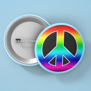 Peace Sign Rainbow Over Black Background Anti-war Peace Pride Button ...
