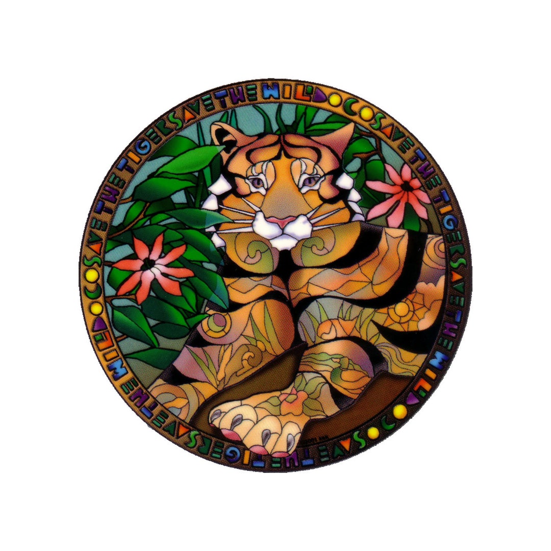 Stained Glass Tiger - Translucent Window Sticker / Decal (5" Circular ...