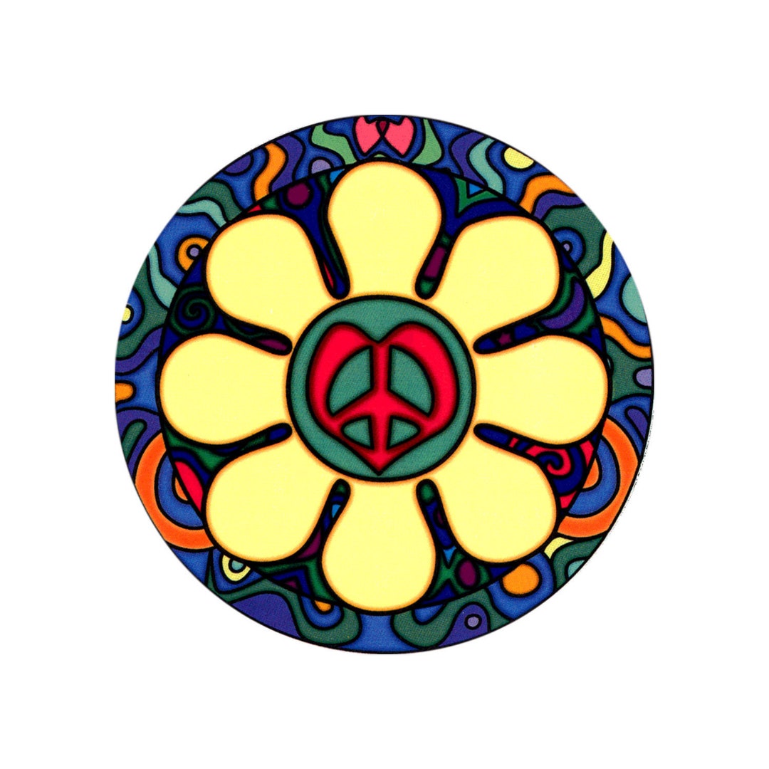 Flower Power Heart Peace Sign - Translucent Window Sticker / Decal (4.5 ...