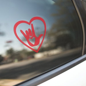 I Love You Sign Language Hand in a Heart Vinyl Decal / Rub on Sticker ...