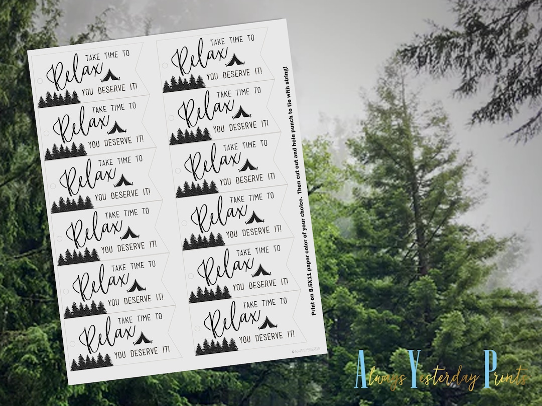 Outdoor Gift Tag | Take Time to Relax Label | Camping Theme Goodie Bag ...