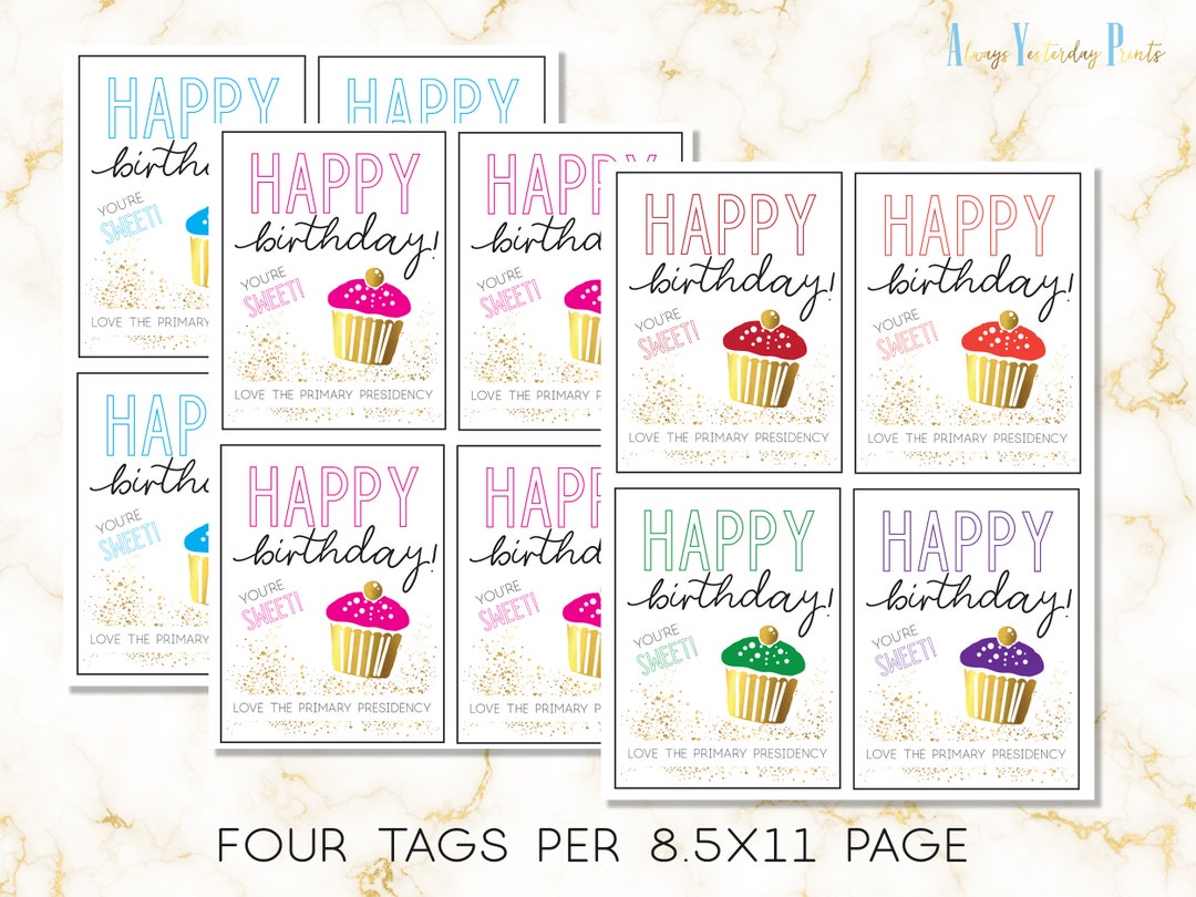 Primary Teacher Cupcake Happy Birthday Printable Tag | You're Sweet ...