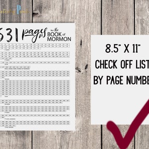 Book of Mormon Reading Chart Check off Printable | Page Number Count ...