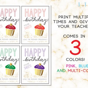 Primary Teacher Cupcake Happy Birthday Printable Tag | You're Sweet ...