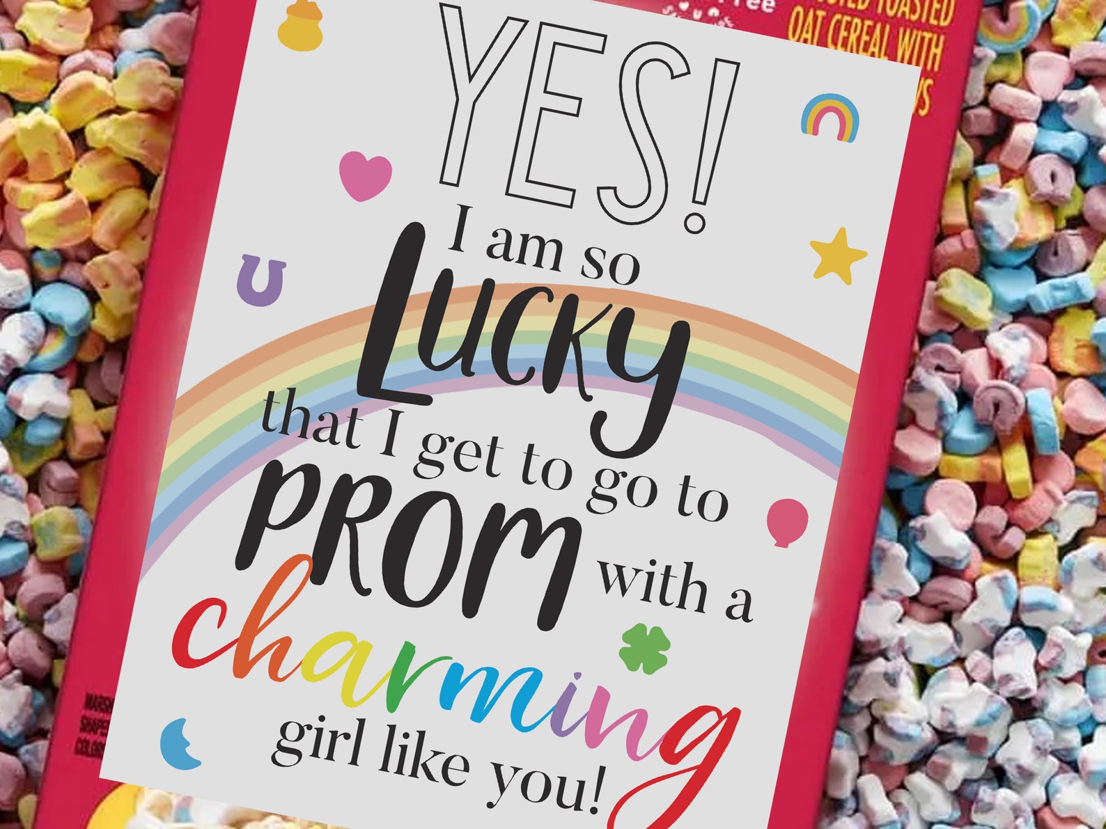 Yes to Prom Sign Lucky Charms Quote Saying Cereal Box - Etsy