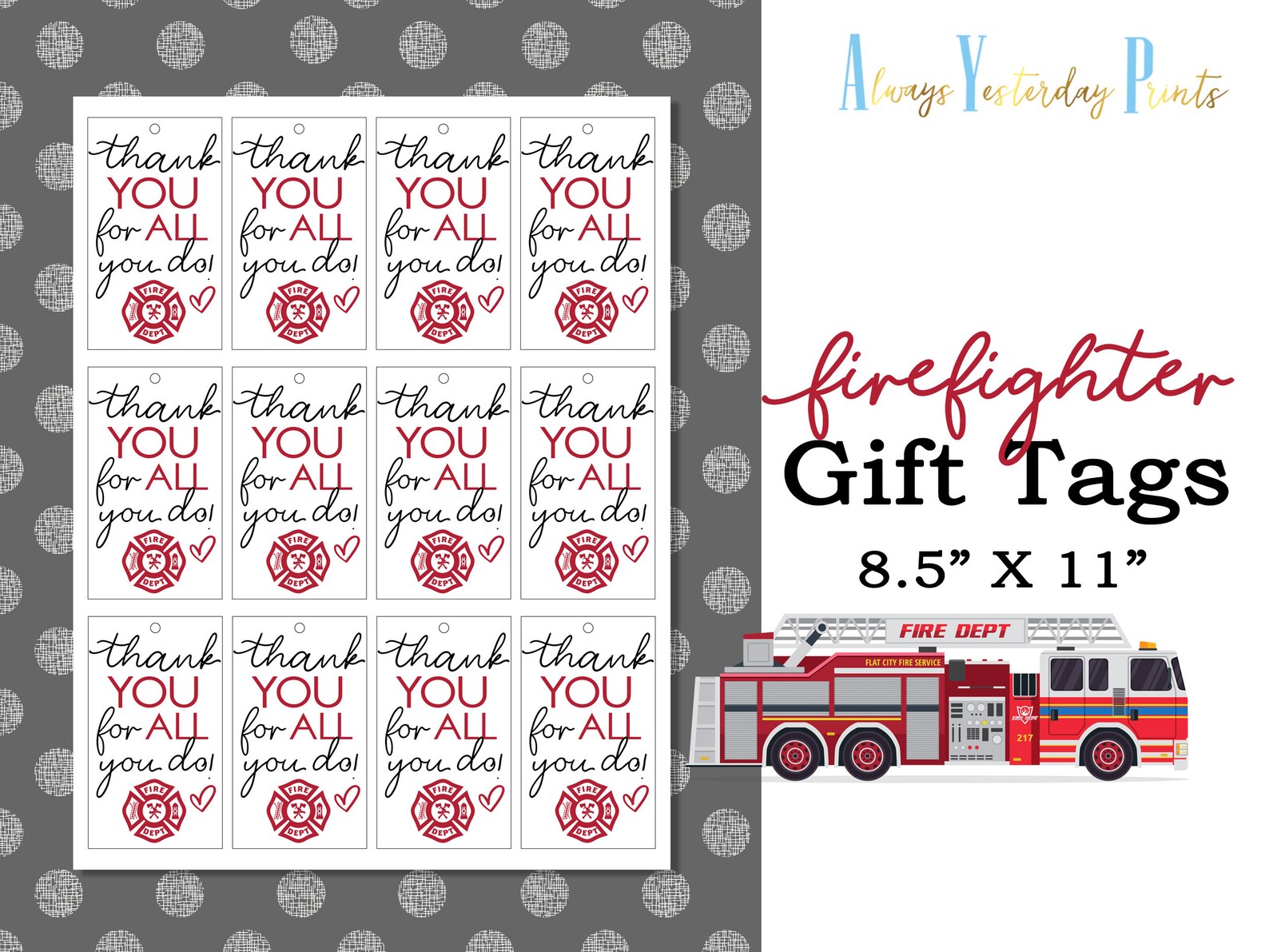 Thank You Firefighter Gift Tags Firefighter Appreciation | Etsy
