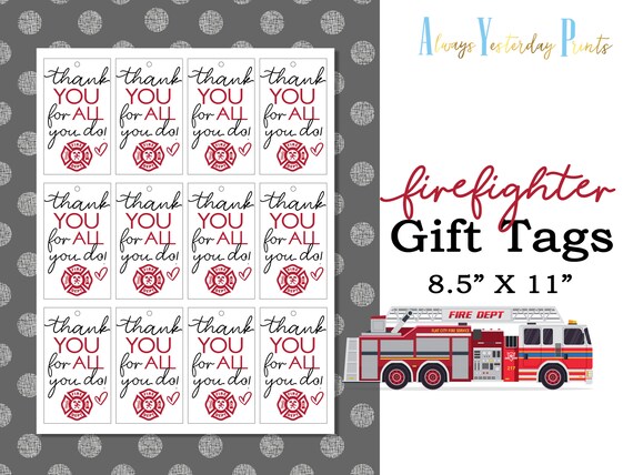 Thank You Firefighter Gift Tags Firefighter Appreciation | Etsy