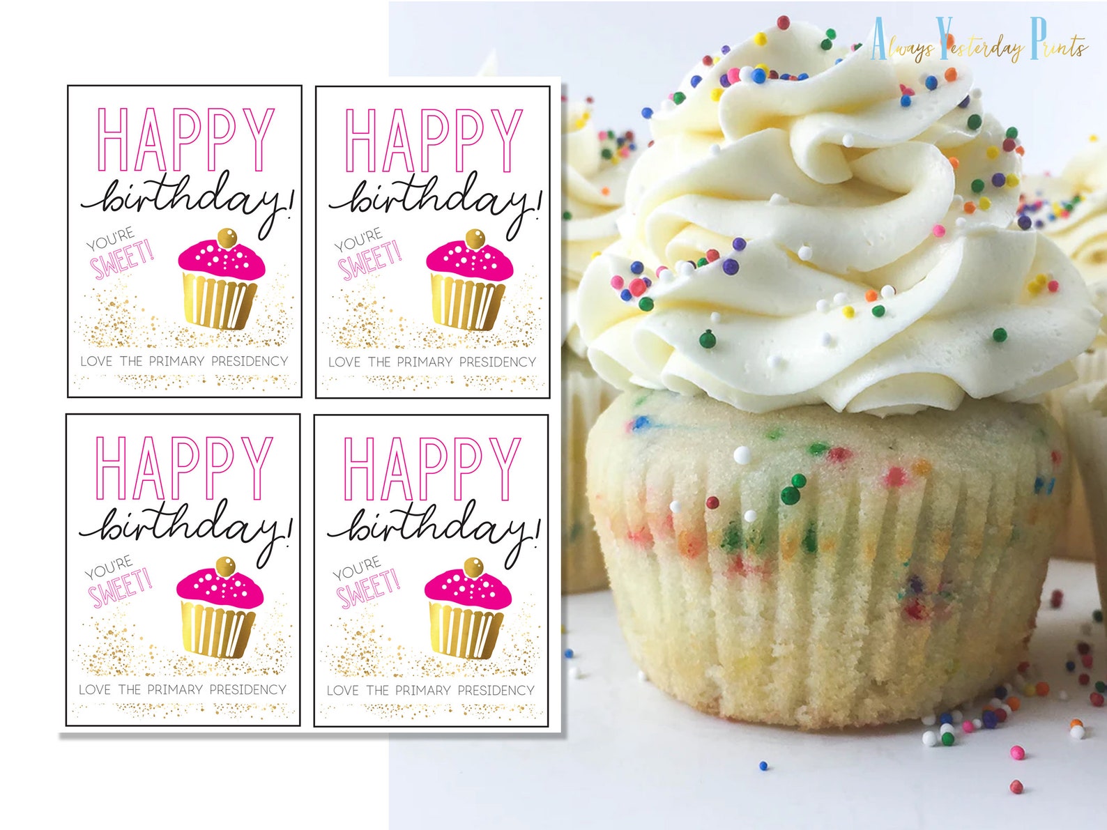 Primary Teacher Cupcake Happy Birthday Printable Tag - Etsy