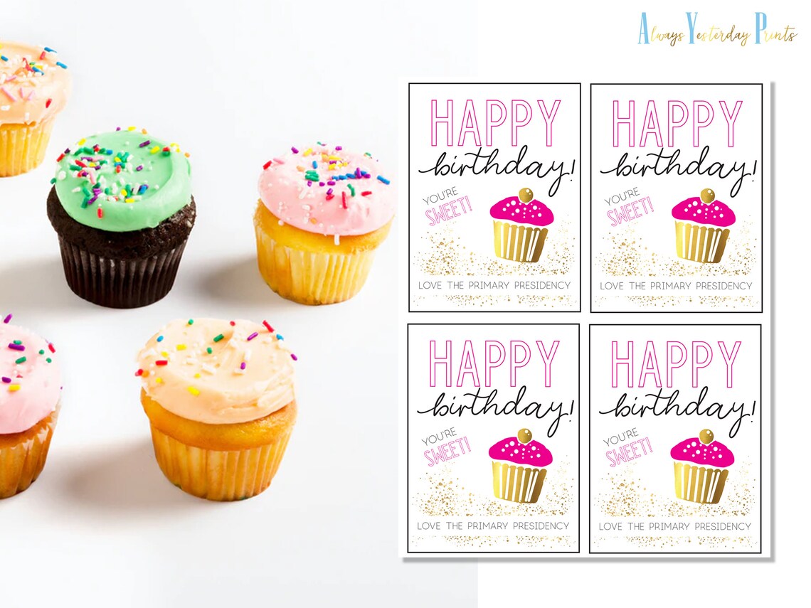 Primary Teacher Cupcake Happy Birthday Printable Tag | Etsy