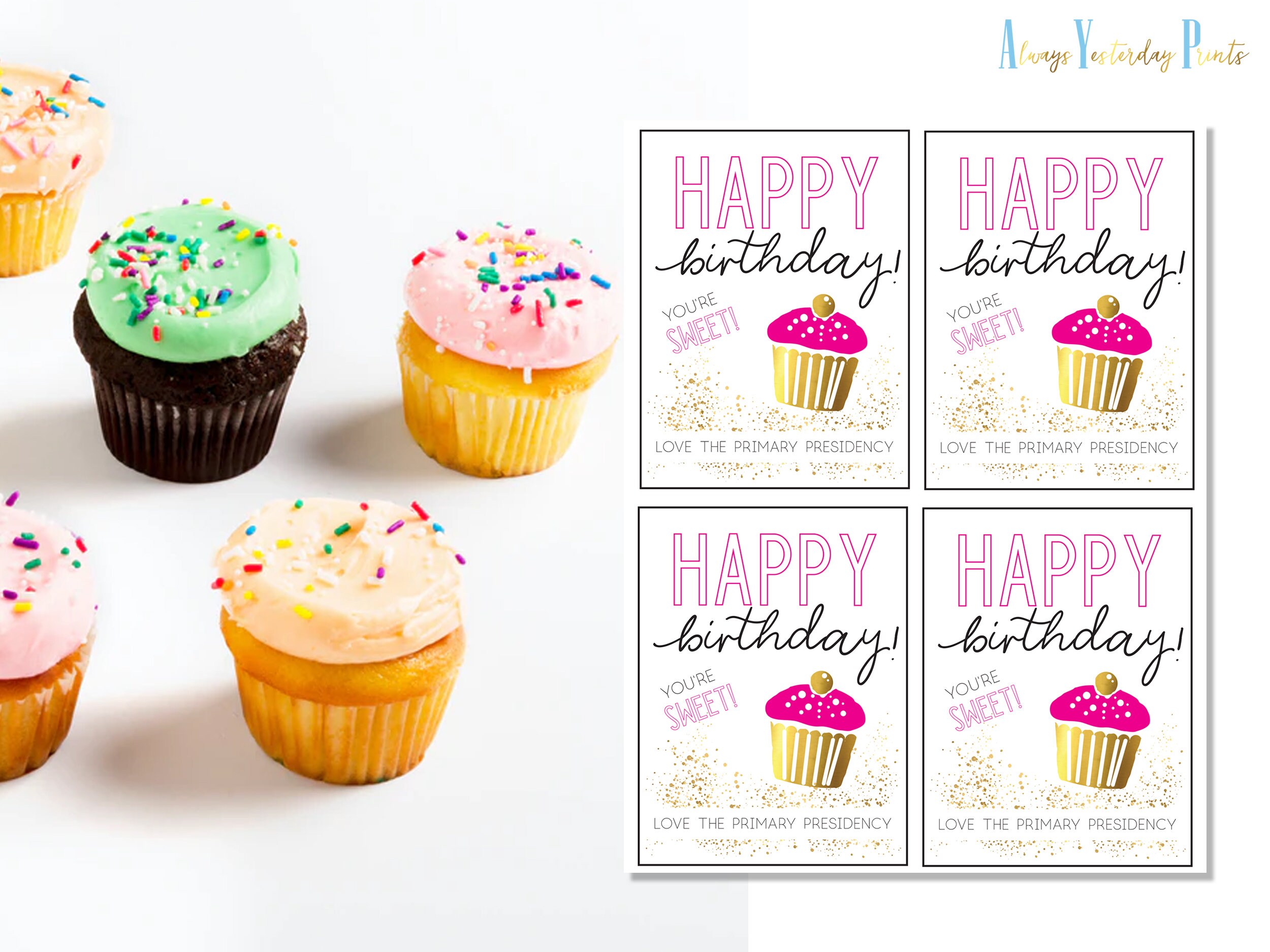 Primary Teacher Cupcake Happy Birthday Printable Tag - Etsy