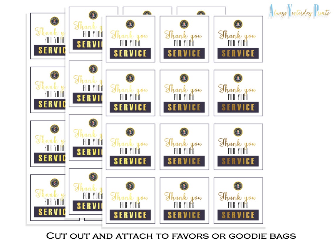 FBI Thank You for Your Service Gift Tags Feds Party Favor - Etsy