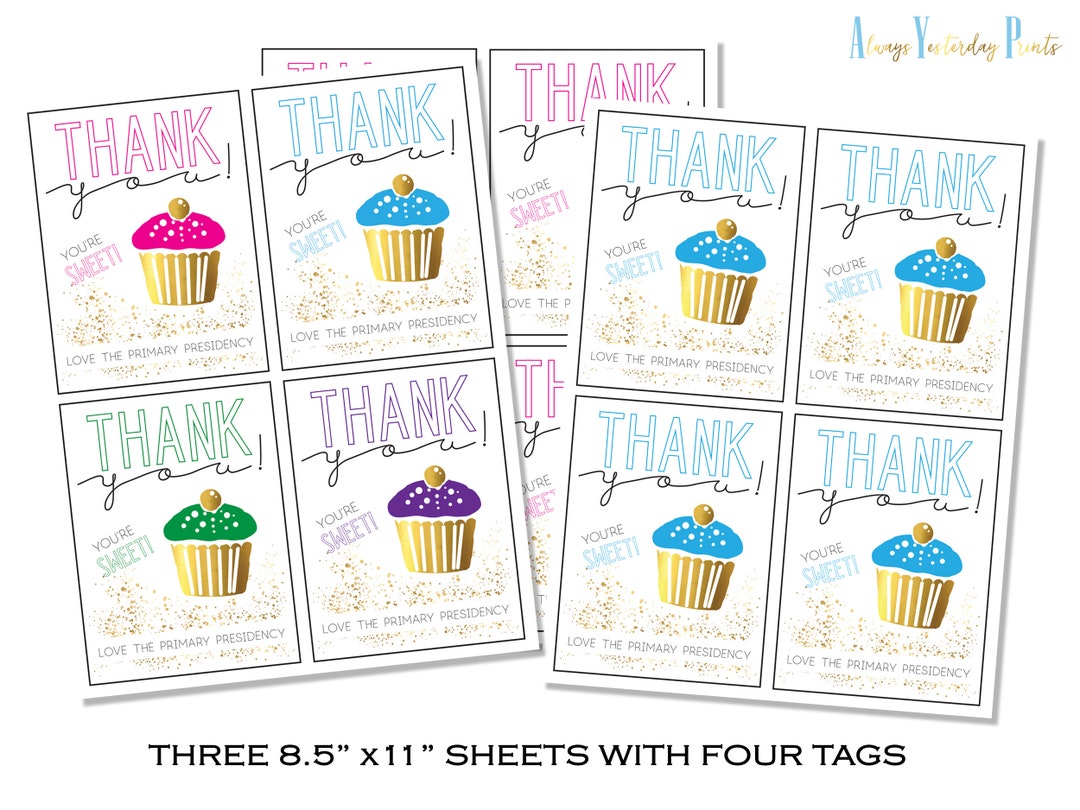 Primary Teacher Cupcake Thank You Printable Tag | You're Sweet Label ...