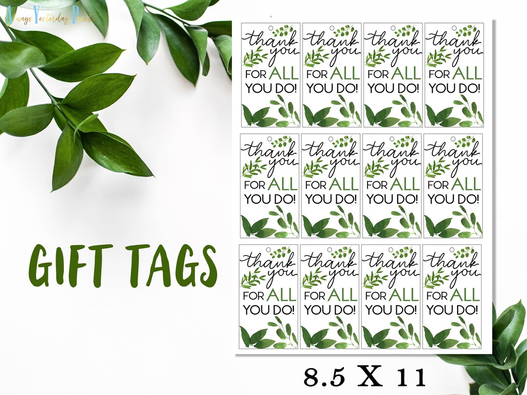 Thank You for All You Do Gift Tag Labels | Flower Party Favor ...