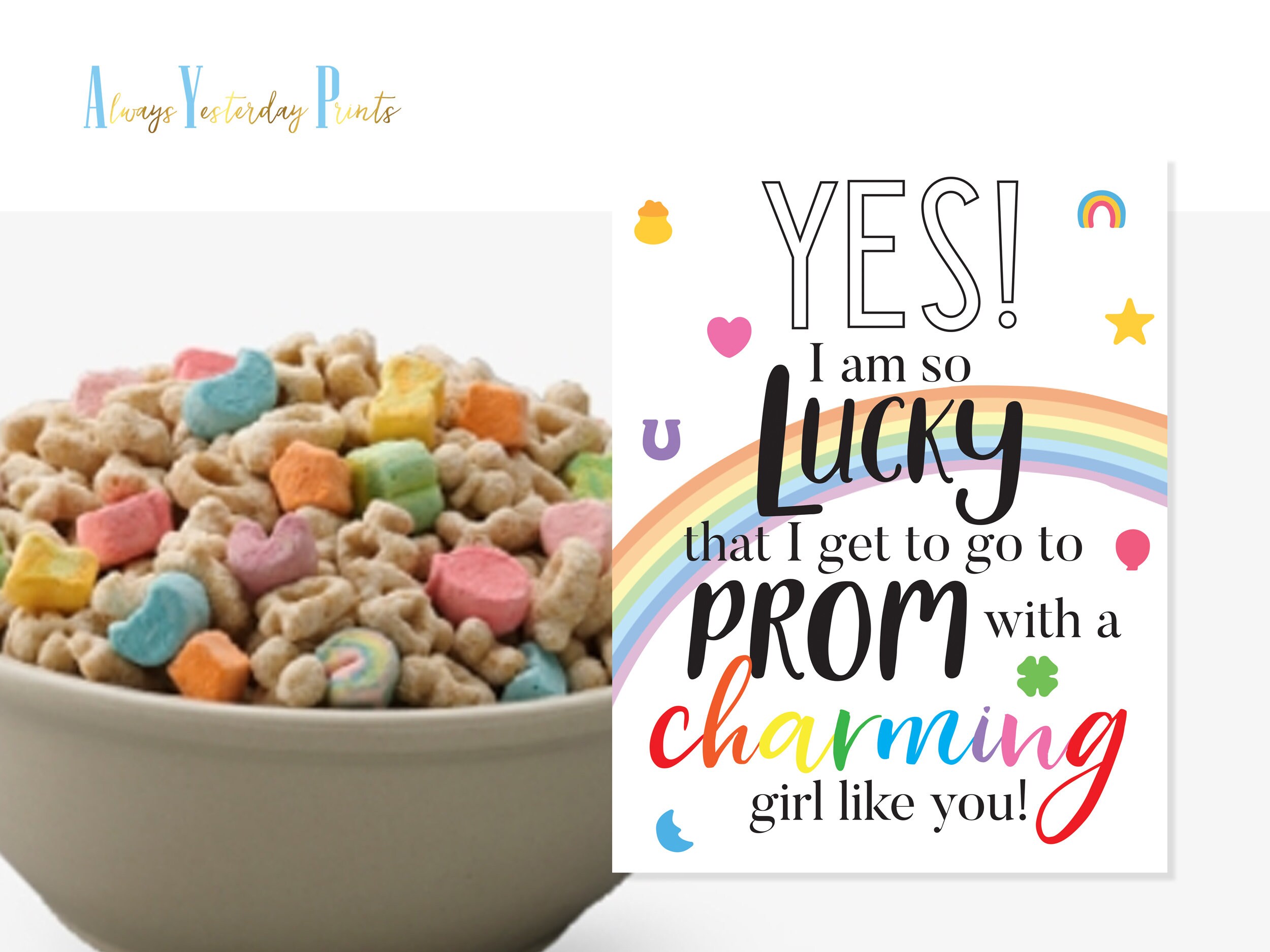 Yes to Prom Sign Lucky Charms Quote Saying Cereal Box - Etsy
